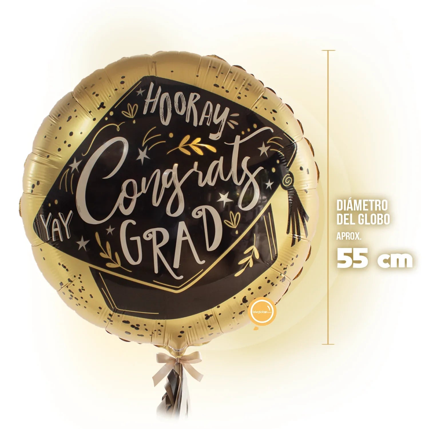 Globo Metálico Super Shape de 28" - Hooray! Congrats Grad - Birrete de